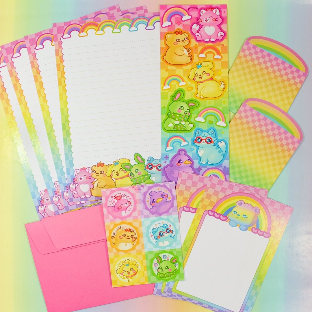Rainbow Animal Letter Set ~ Cute Happy Mail Penpal Kit ~ Kawaii 90s ...