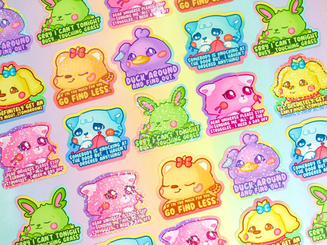Mental Health and Introvert Animal Quote Stickers ~ Rainbow Kawaii Holo ...