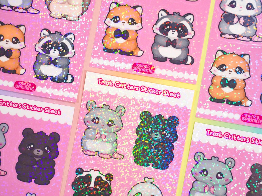 Trash Critters Holographic Sticker Sheet – Cute Raccoon, Possum, Skunk ...