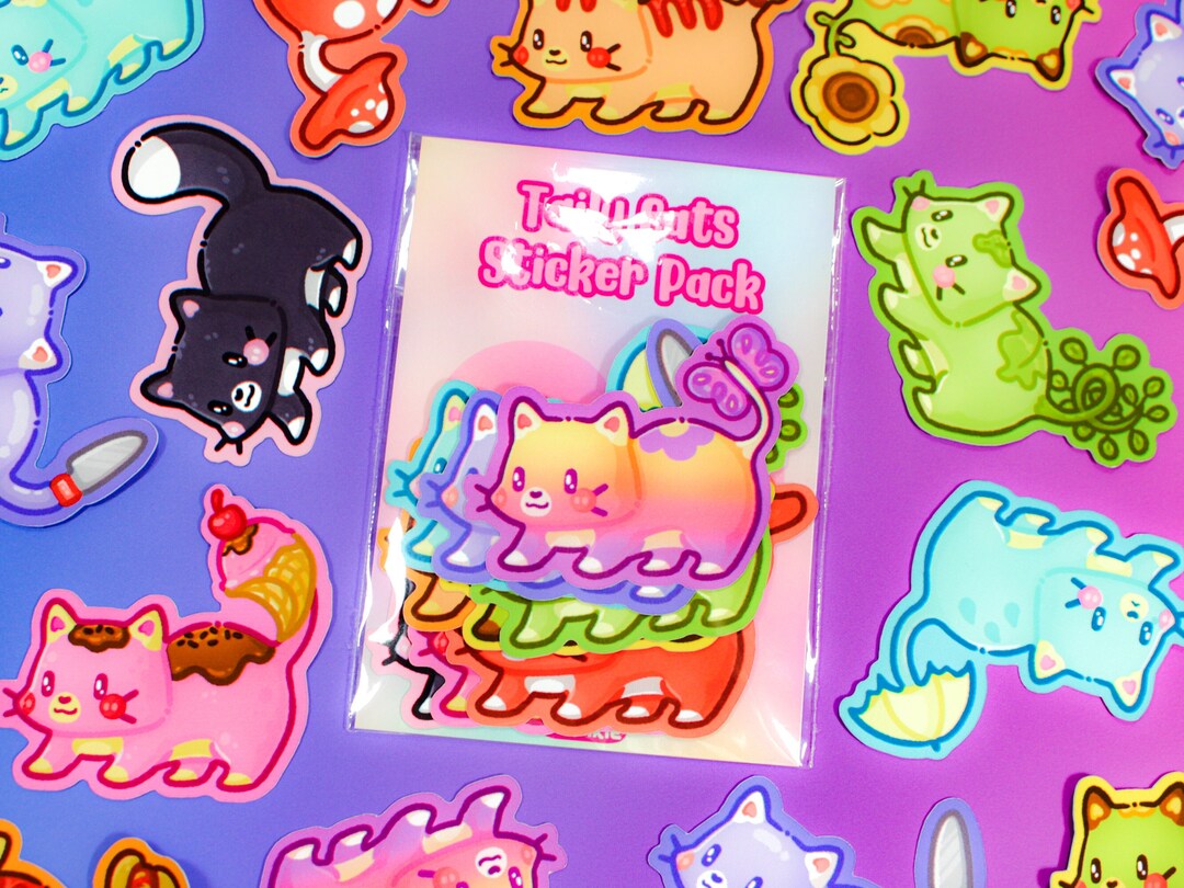 Taily Cats Sticker Pack ~ Cute Cat Die Cut Sticker Pack ~ Unique Kawaii ...