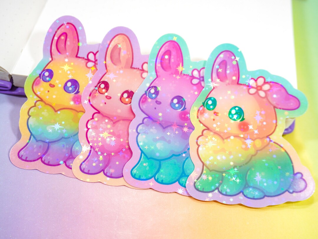 Cute Holo Rabbit Stickers ~ Kawaii Rainbow Ombre Stationery ~ Water ...