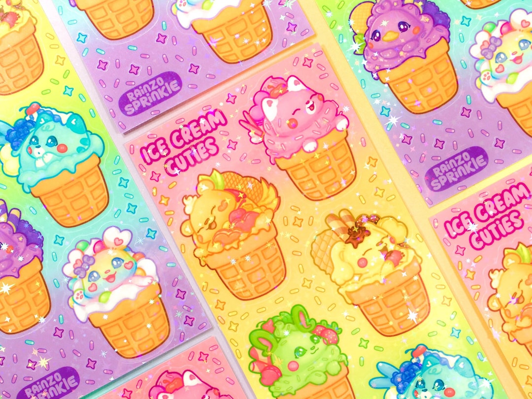 Rainbow Ice Cream Sticker Sheet ~ Holo Bright Colourful Stationery ...