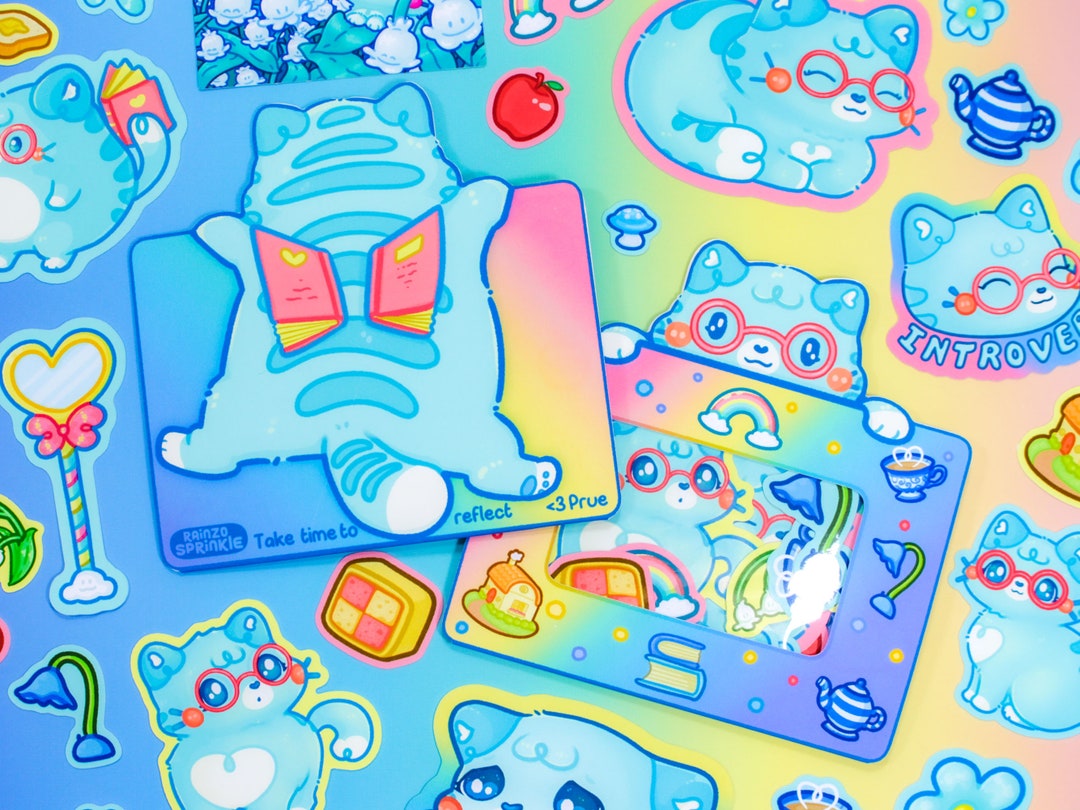 Cottage Core Cat Sticker Pack Cool Winter Palette Matt Decals Cute Blue ...
