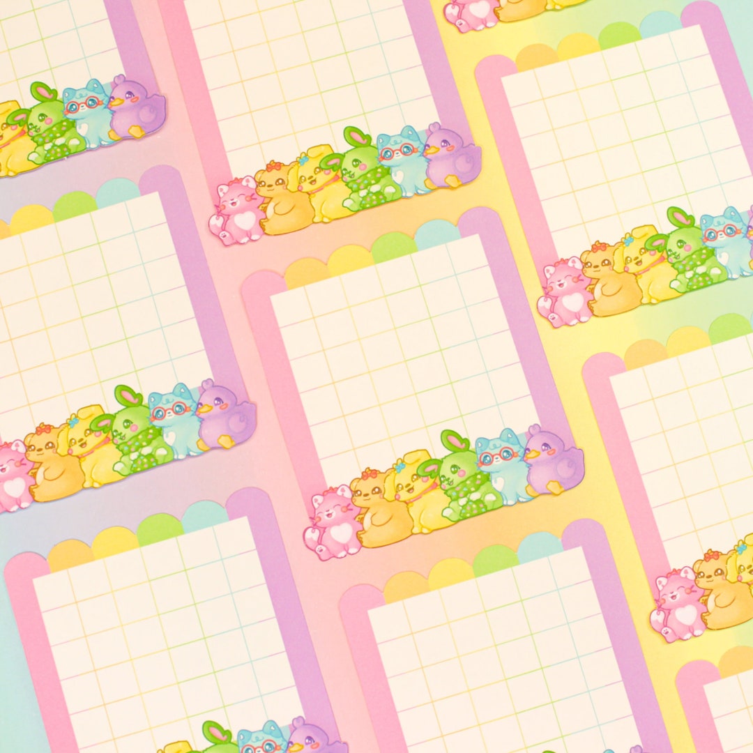 Cute Rainbow Animal Memo Sheets Loose Leaf Grid Memo Note Paper Pastel ...