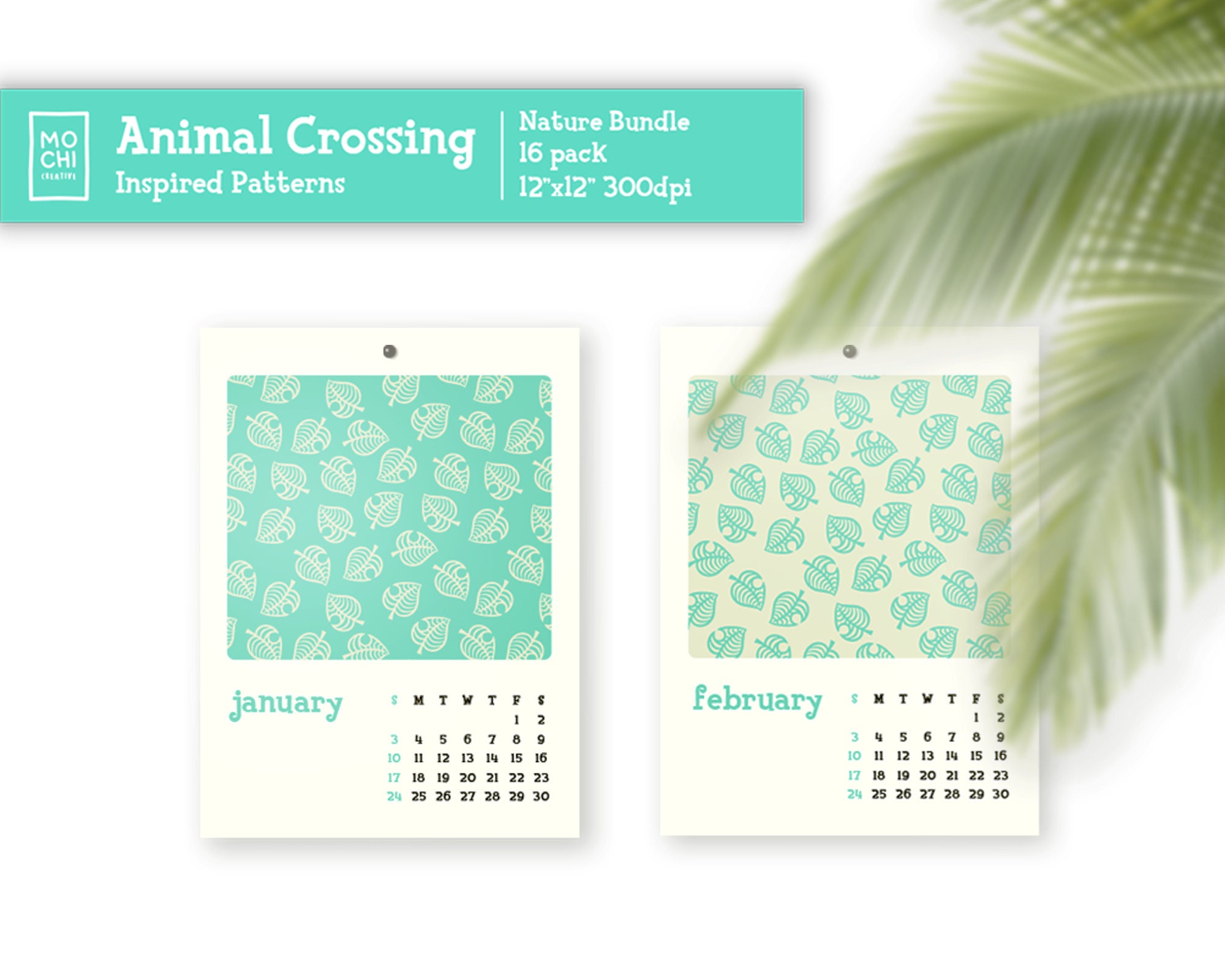 Animal Crossing Inspired Seamless Digital Pattern 12"x12" 300dpi Nature ...