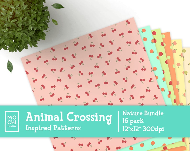 Animal Crossing Inspired Seamless Digital Pattern 12"x12" 300dpi Nature ...