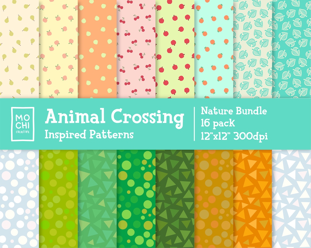 Animal Crossing Inspired Seamless Digital Pattern 12"x12" 300dpi Nature ...