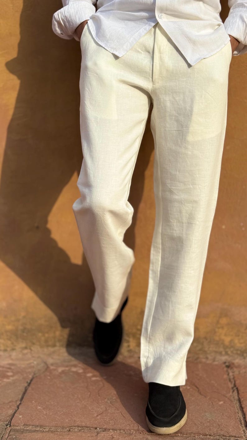 Mens Linen Pants, off White Linen Pant, Mens Linen Summer Trousers ...