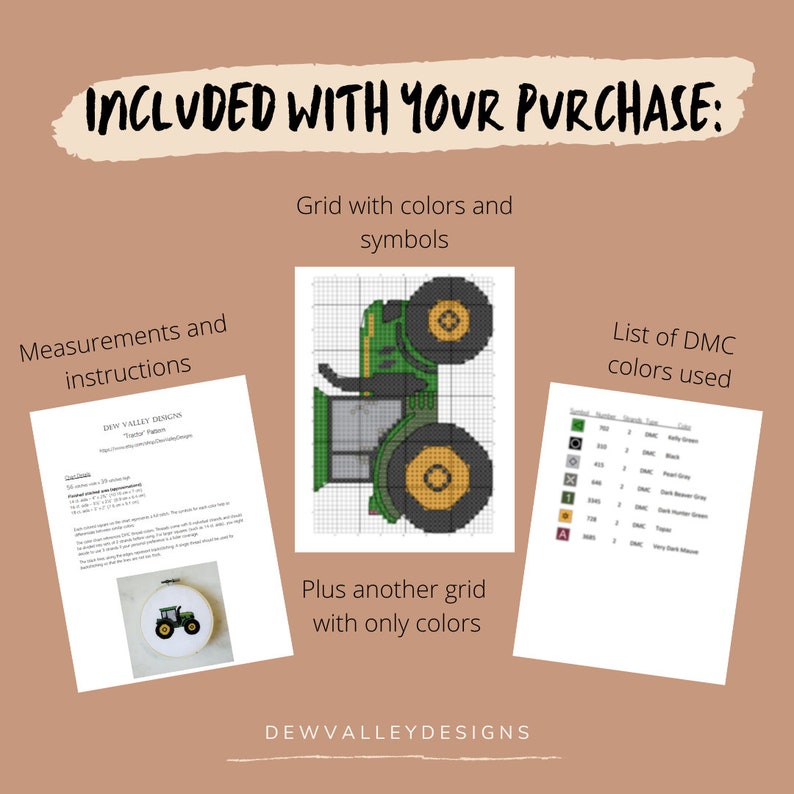 Cross-stitch Pattern - Tractor - Downloadable PDF - Etsy
