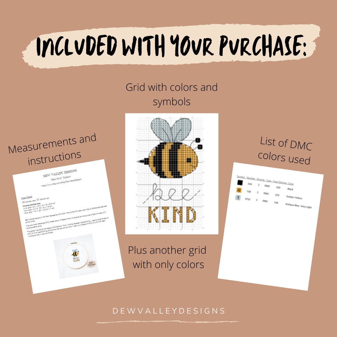 Cross-stitch Pattern - Bee Kind - Downloadable PDF - Etsy