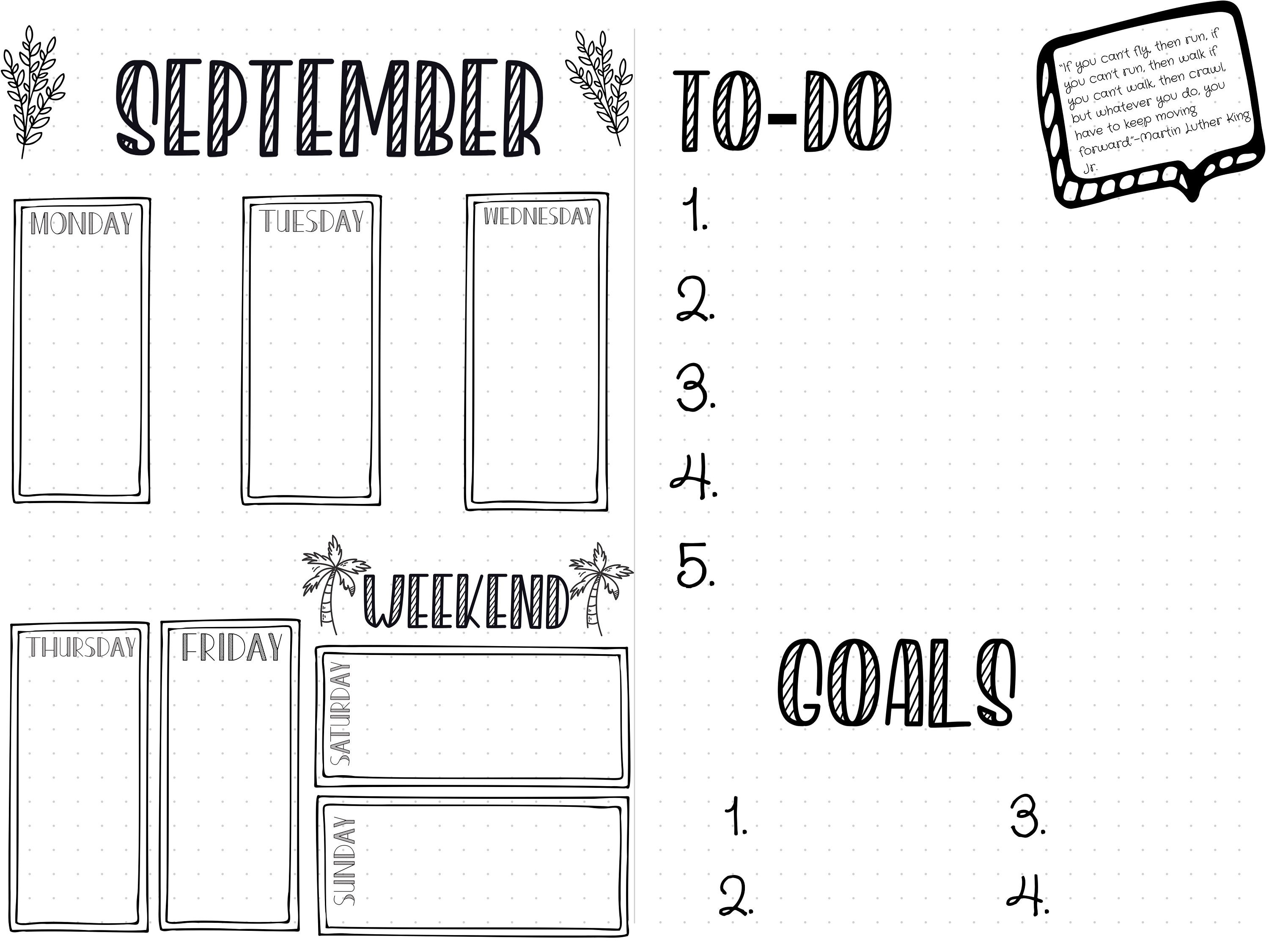 September Weekly Calendar - Etsy