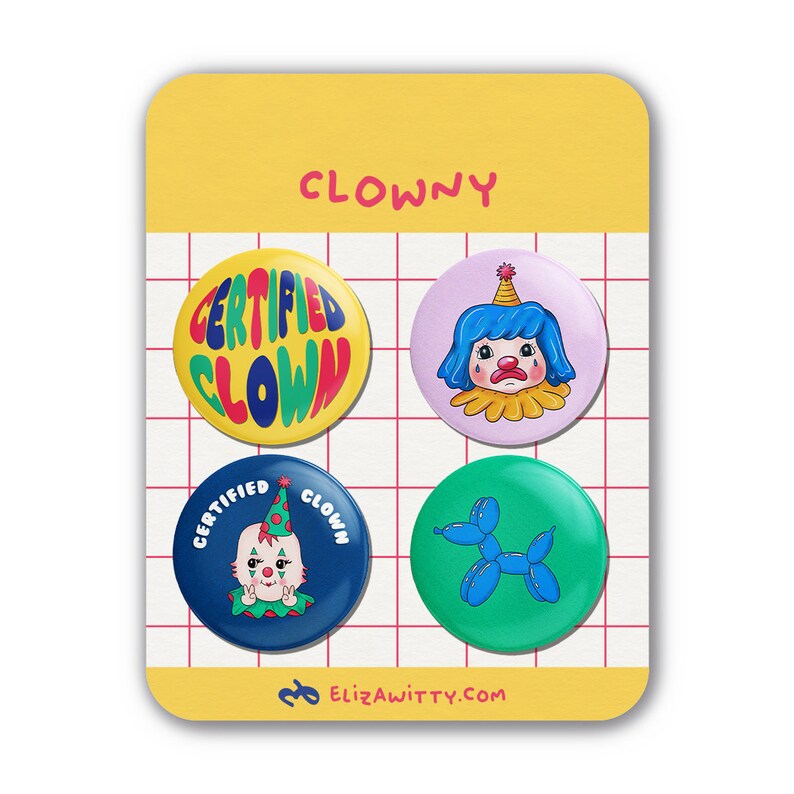 Clowny | 1.25 Inch Pin Back Button Set - Etsy