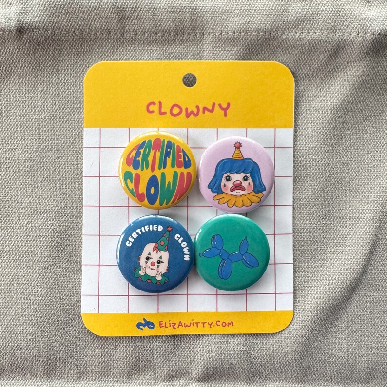 Clowny | 1.25 Inch Pin Back Button Set - Etsy