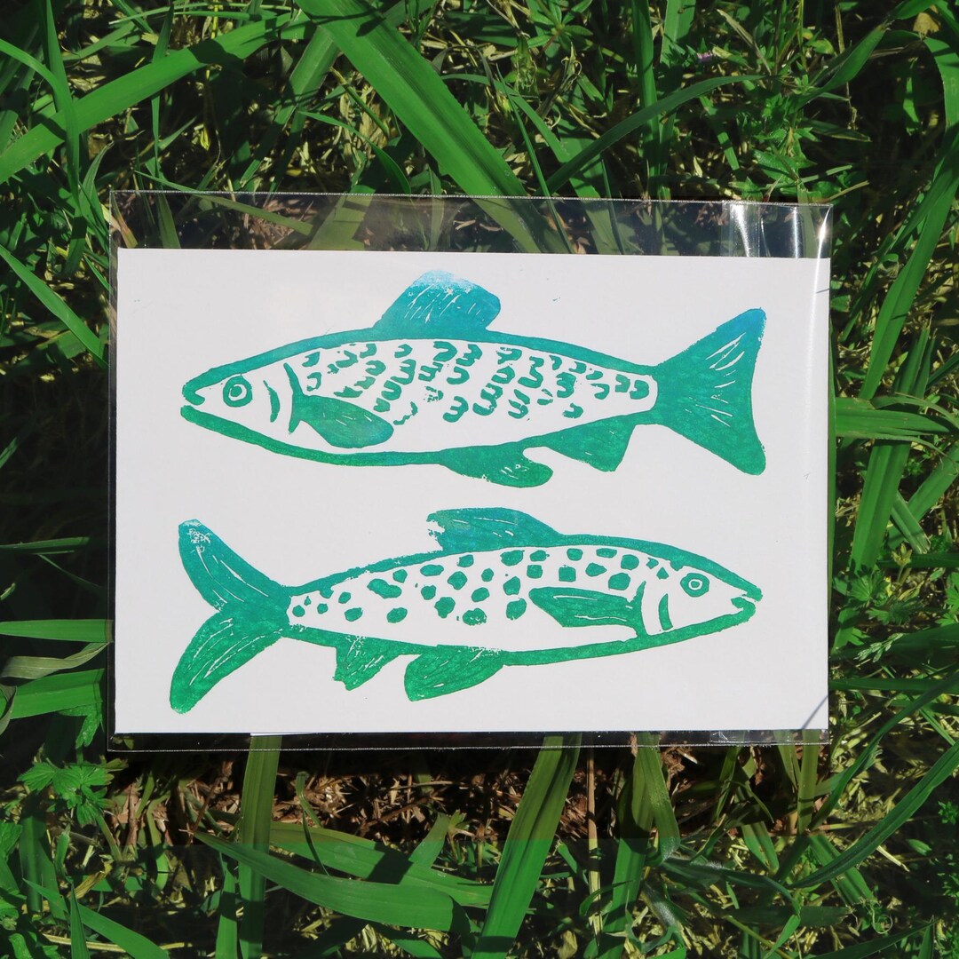 Fish Are Friends – 6"x4" Linocut Print – Handprinted Fish Art - Etsy