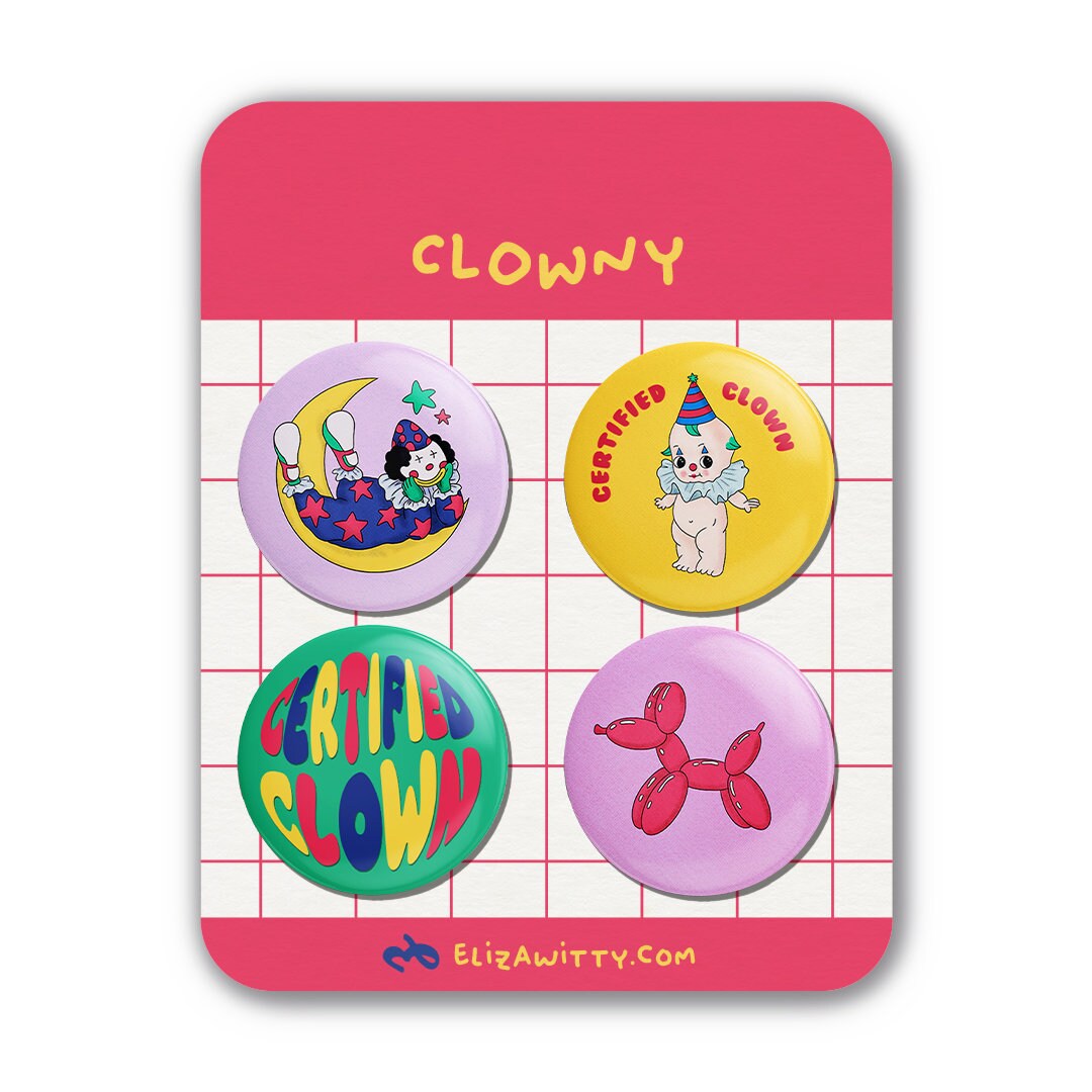 Clowny | 1.25 Inch Pin Back Button Set - Etsy