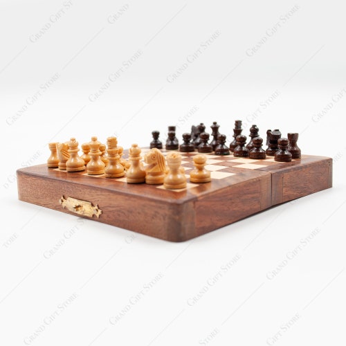 Indian Handmade Wooden Chess Set With Magnetic Board and Hand - Etsy