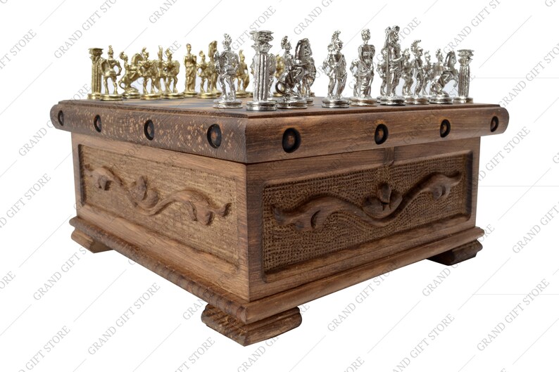 Engrave Chess Set With Board Handmade Hand Curved Wooden Chess - Etsy