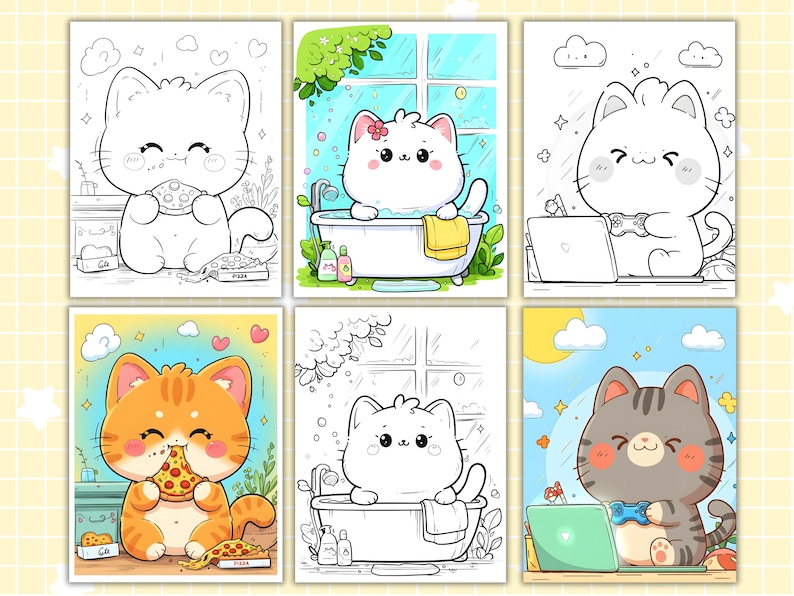 Kawaii Chubby Cats Coloring Pages | Digital Download | Adult Coloring ...
