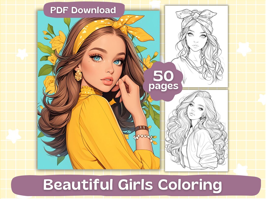Beautiful Girls Coloring Pages | Digital Download | Adult Coloring Book ...