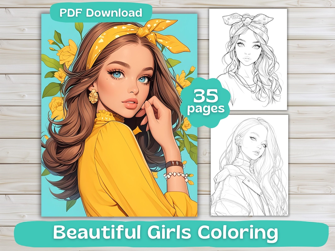 Buy 35 Beautiful Girls Coloring Pages | Digital Download | Adult ...