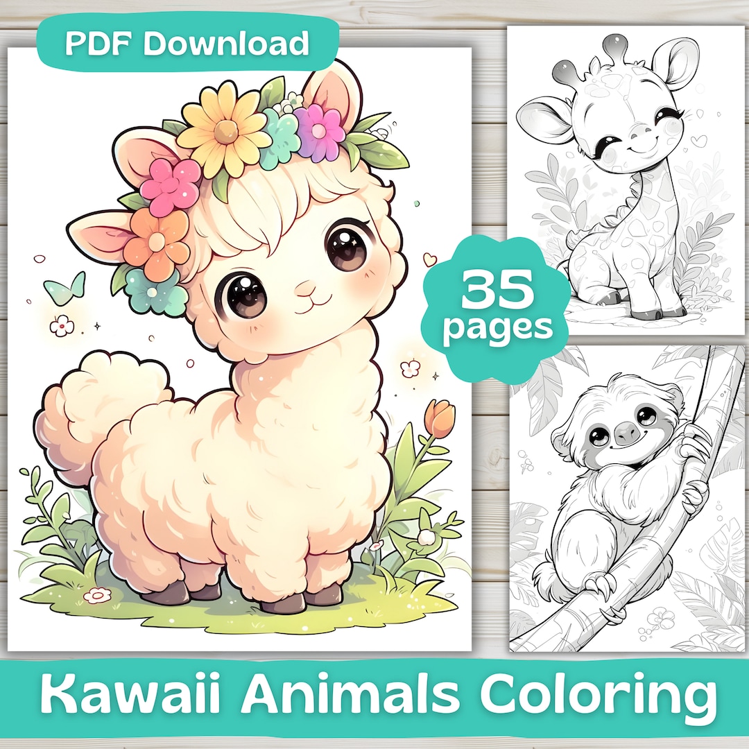 Kawaii Baby Animals 35 Coloring Pages Digital Download Adult Coloring ...