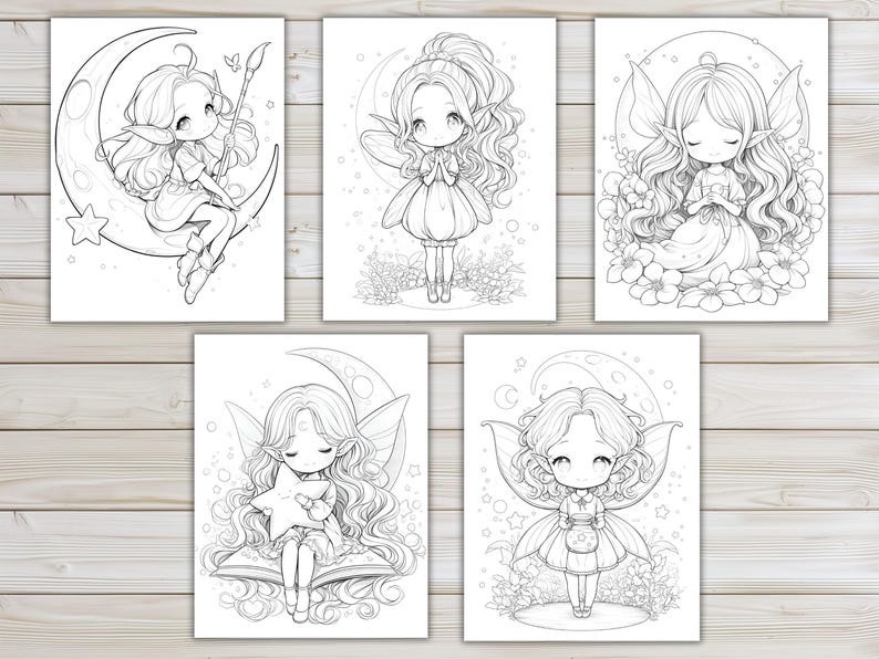 35 Chibi Moon Fairy Coloring Pages | Digital Download | Adult Coloring ...