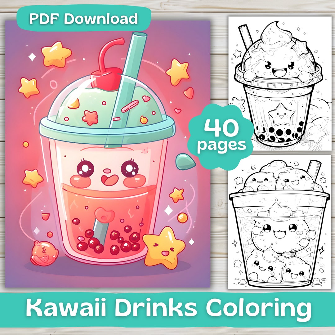 40 Drinks Coloring Pages Digital Download Adult Coloring Book Cute ...