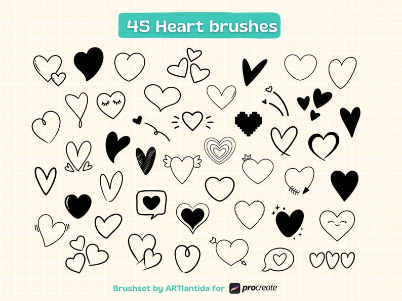 Procreate Star and Heart Stamps | Procreate Doodles Brush Set | 90 Hand ...