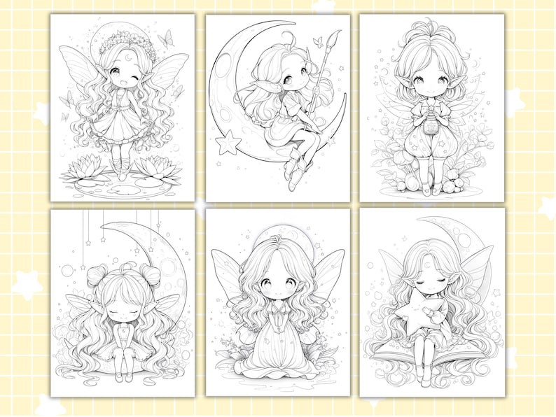 Chibi Moon Fairy Coloring Pages | Digital Download | Adult Coloring ...
