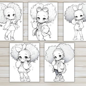 35 Chibi Black Girls Coloring Pages | Digital Download | Adults and ...