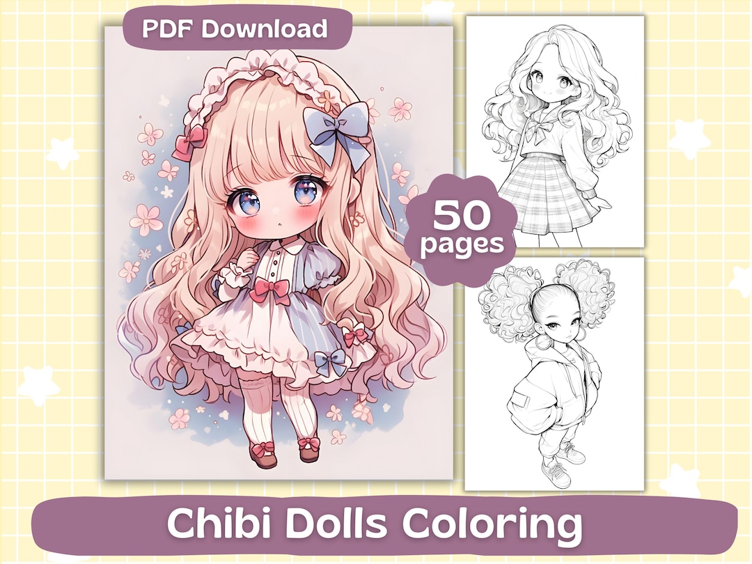 Chibi Dolls Coloring Pages: Kawaii Anime Adult Coloring Book (digital ...