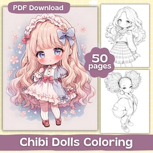 Chibi Dolls Coloring Pages: Kawaii Anime Adult Coloring Book (digital ...