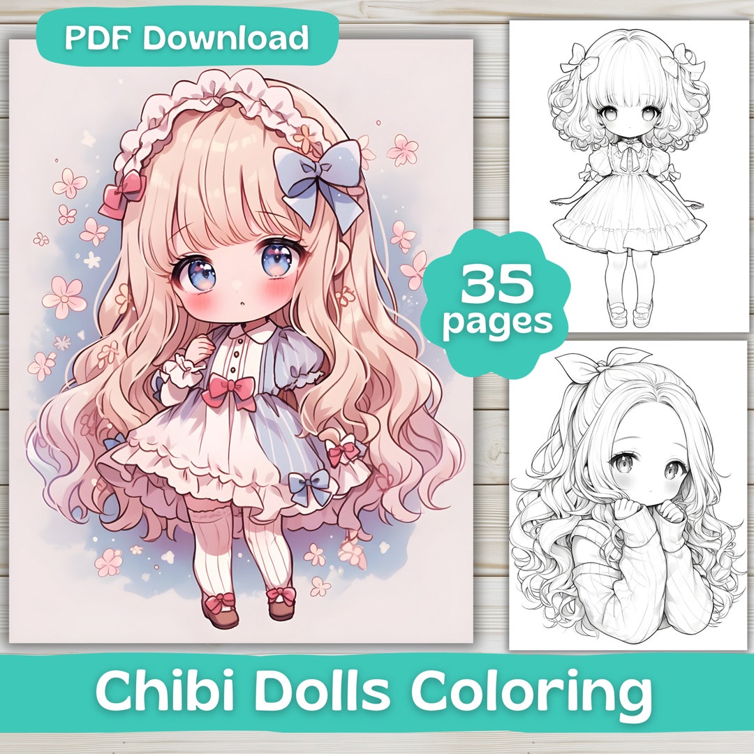 Buy 35 Chibi Dolls Coloring Pages Digital Download Adult Coloring Book ...