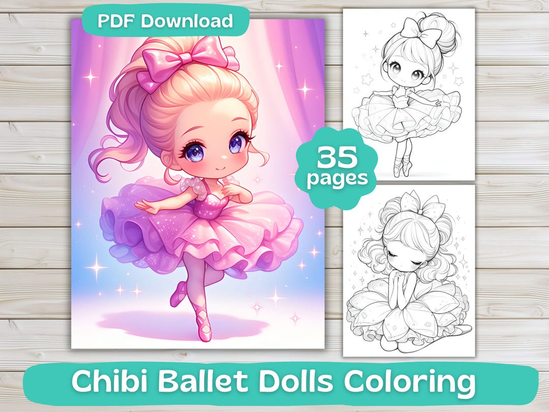 35 Chibi Ballet Dolls Coloring Pages | Digital Download | Adult ...