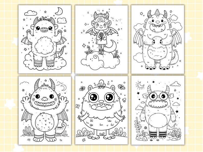 Kawaii Monsters Coloring Pages | Adult Coloring Book | Adorable Spooky ...