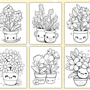 Kawaii Flowers Coloring Pages | Digital Download | Adult Coloring Book ...