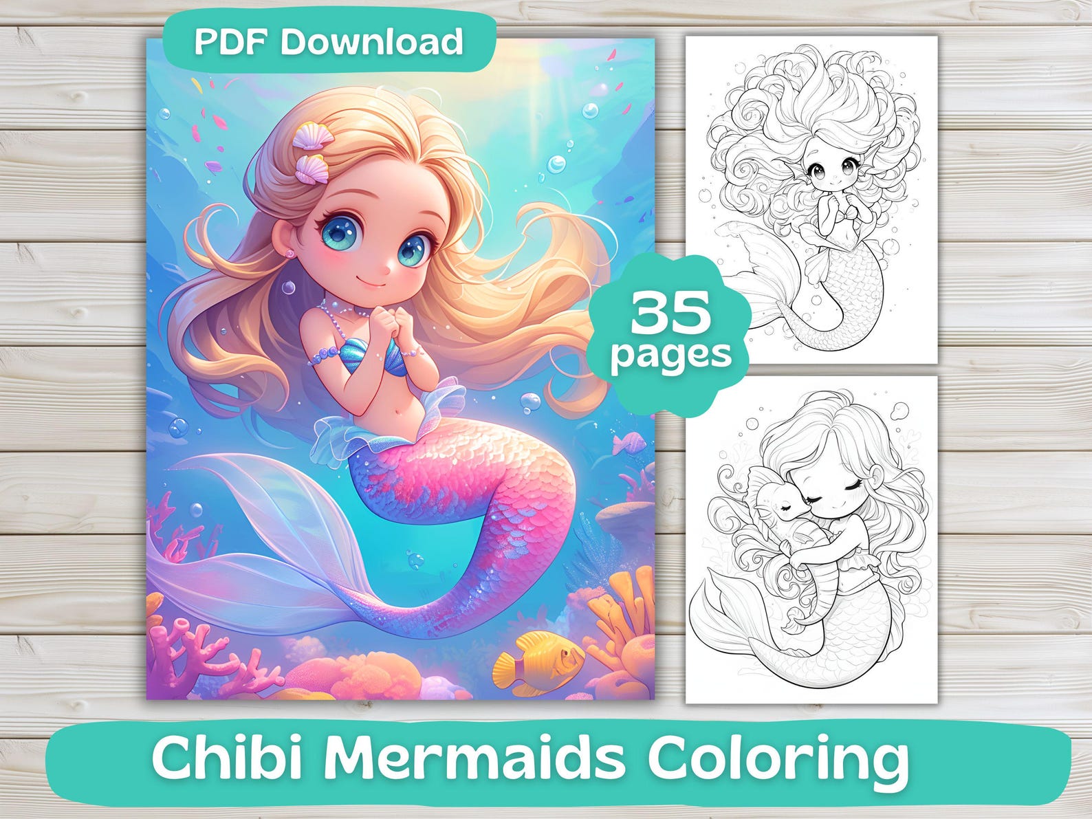 35 Chibi Mermaids Coloring Pages | Digital Download | Adult Coloring ...