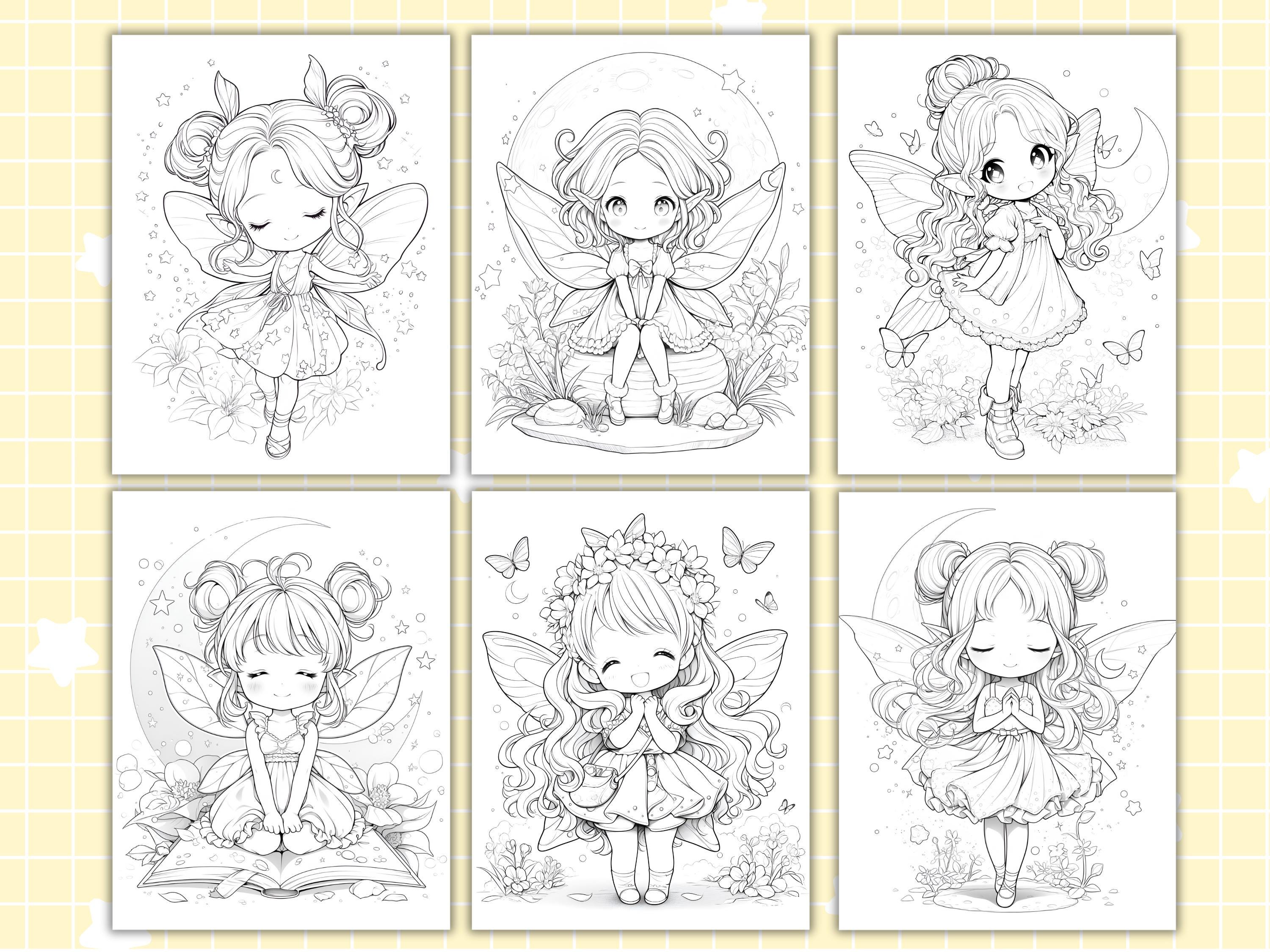 Chibi Moon Fairy Coloring Pages | Digital Download | Adult Coloring ...