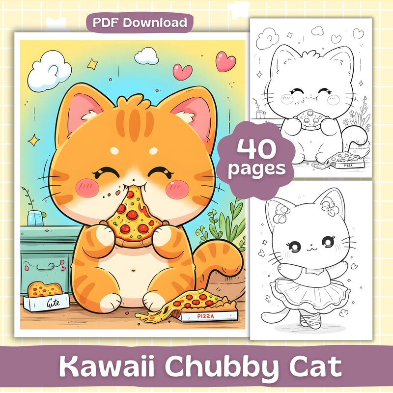 Chubby Cats Coloring - Etsy