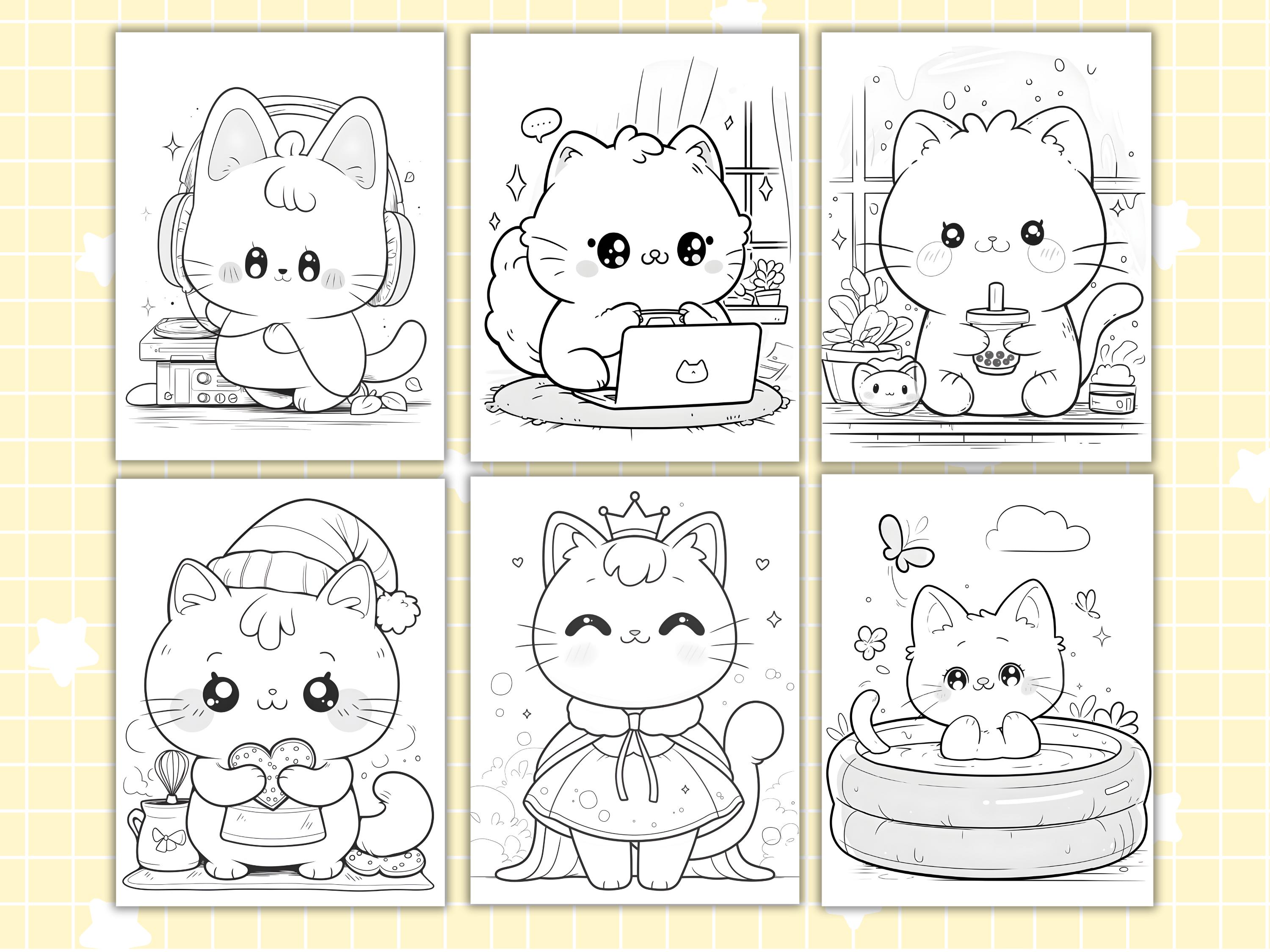 Kawaii Chubby Cats Coloring Pages | Digital Download | Adult Coloring ...