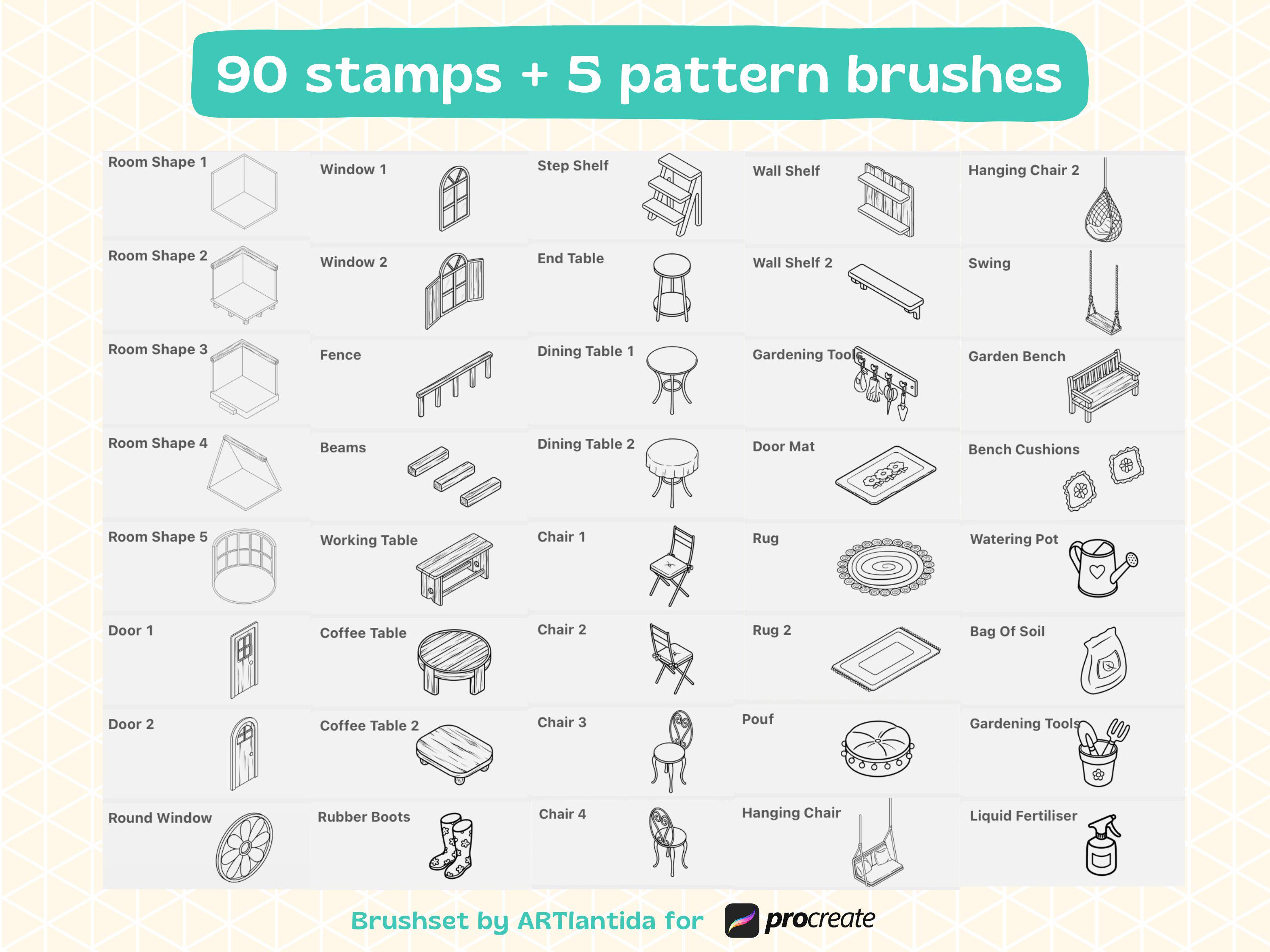 Procreate Isometric Stamps | Plant Room Brush Pack | 95 Hand Drawn ...