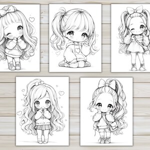35 Cute Chibi Girls Coloring Pages | Digital Download | Adult Coloring ...