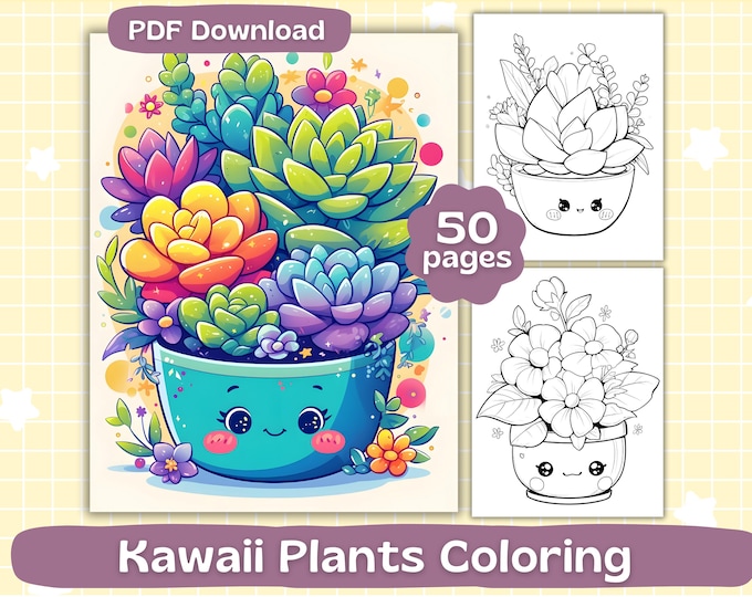 Kawaii Plants Coloring Pages for Kids and Adults | 8 Cute Plant ...