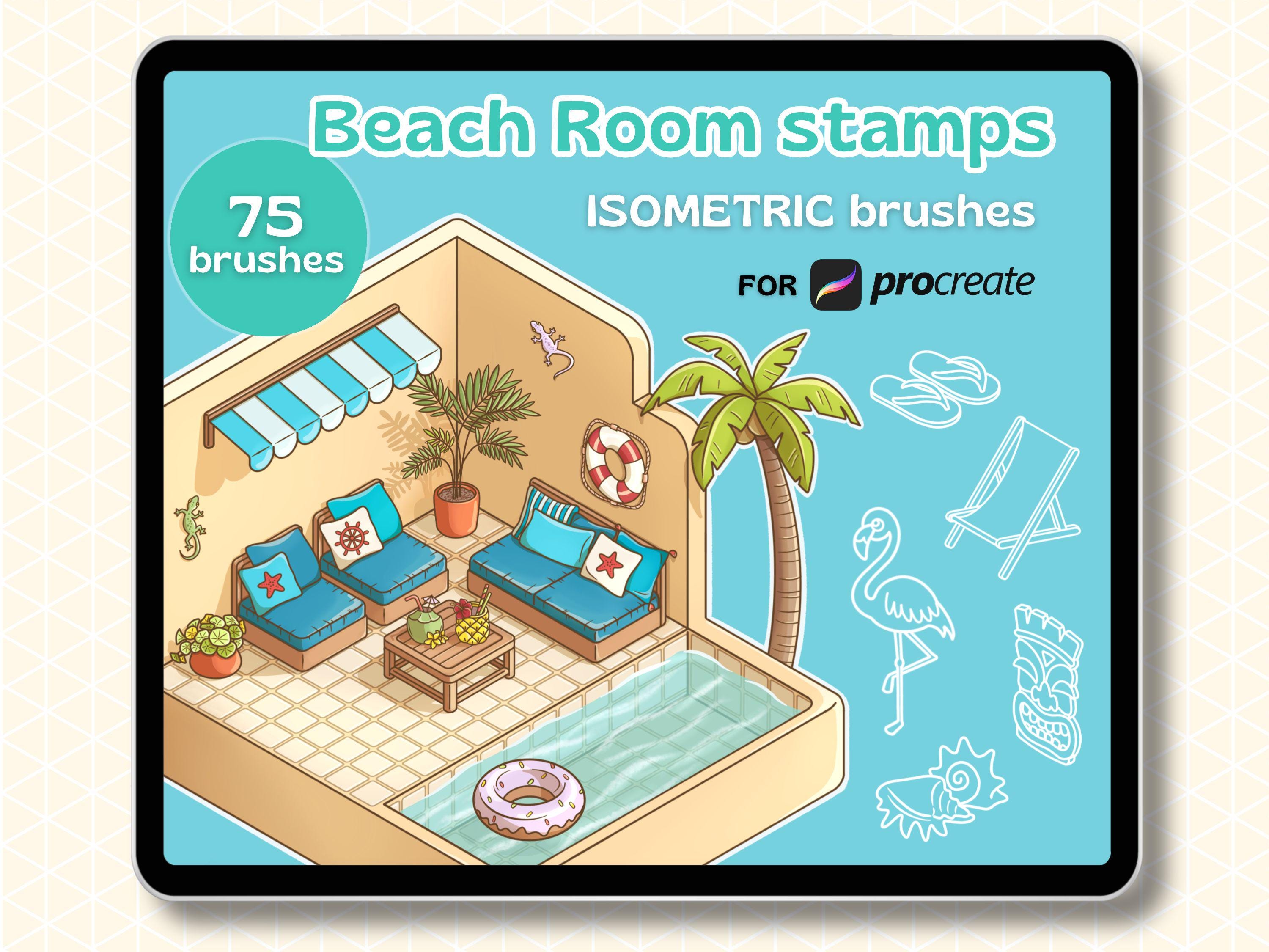 Procreate Isometric Stamps | Beach Room Brush Pack | 75 Hand Drawn ...