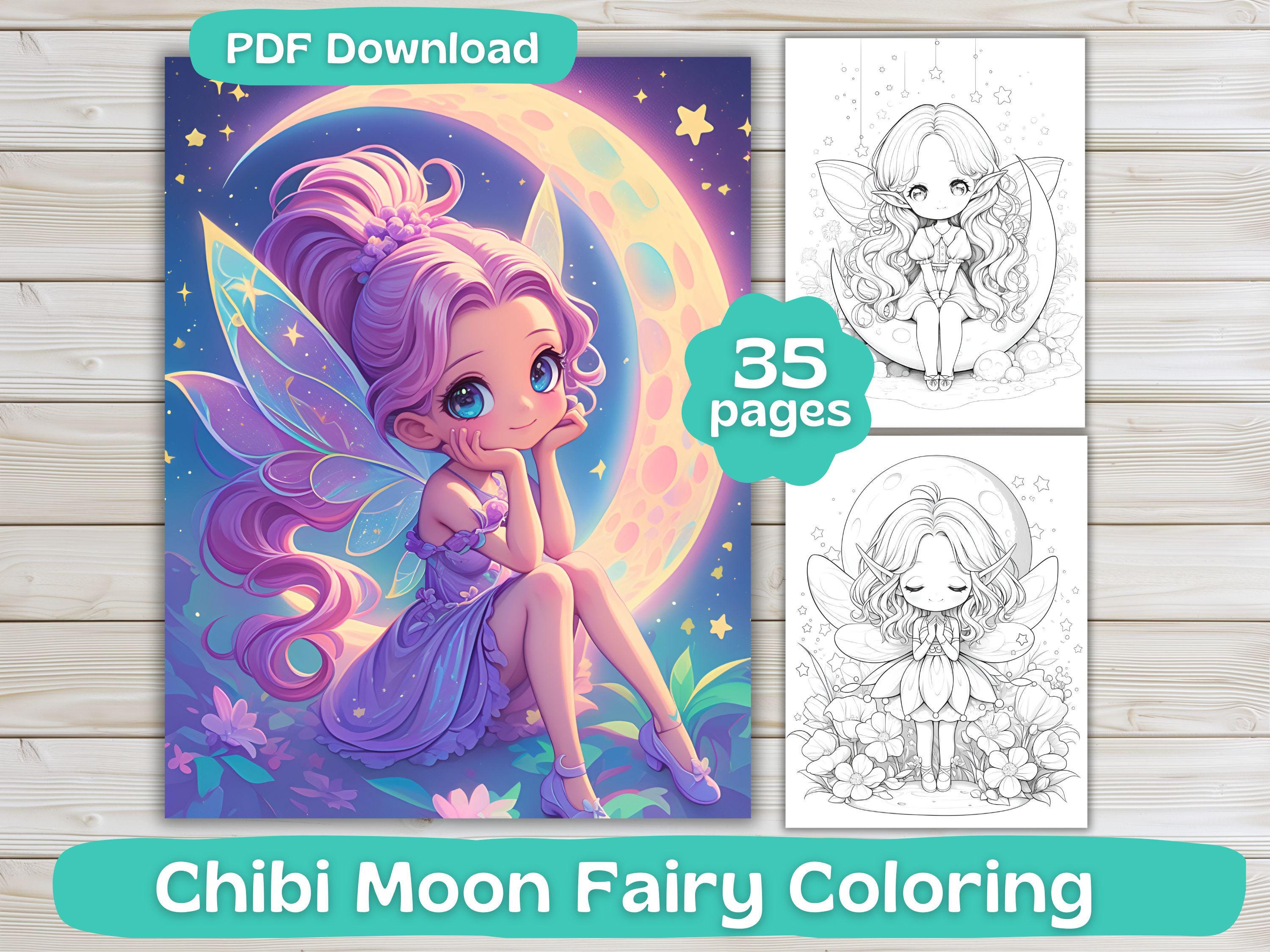 35 Chibi Moon Fairy Coloring Pages | Digital Download | Adult Coloring ...