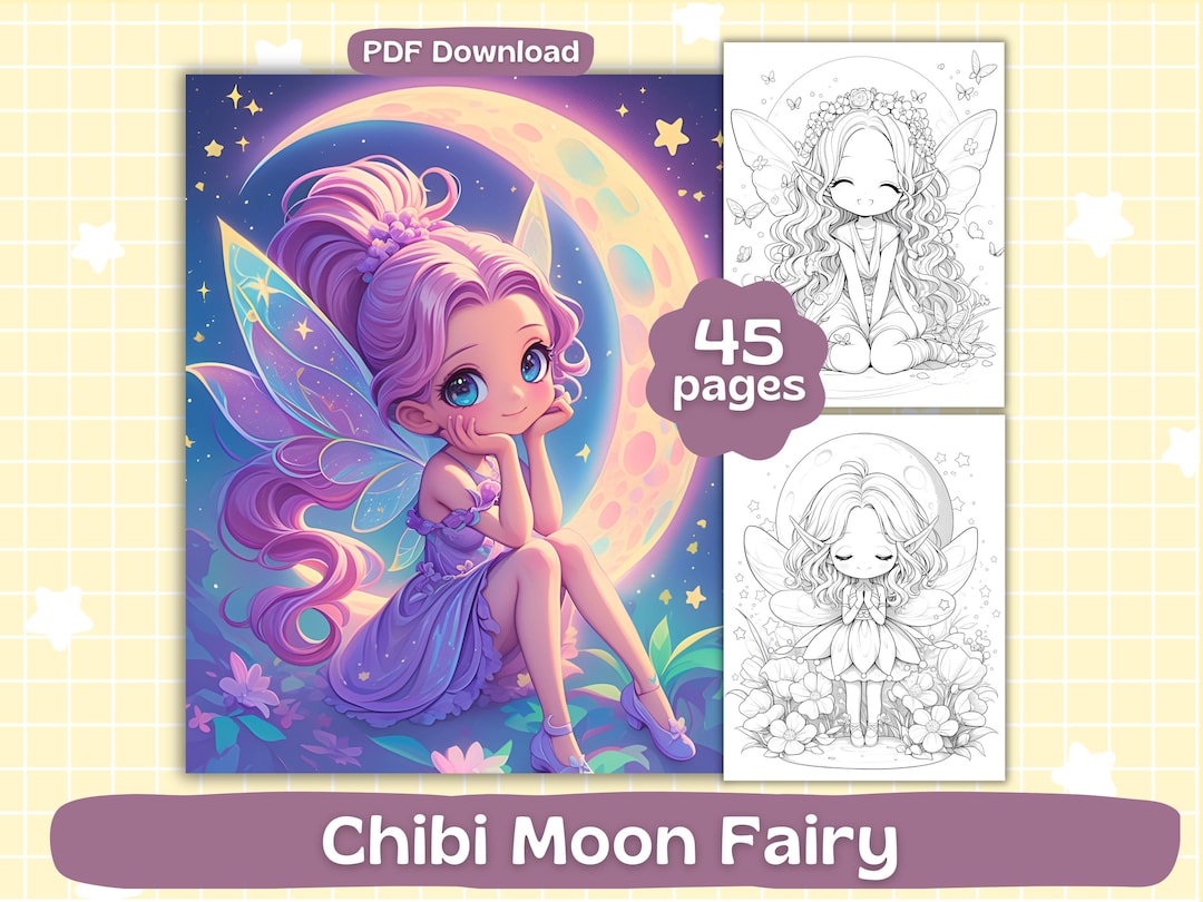 Chibi Moon Fairy Coloring Pages | Digital Download | Adult Coloring ...