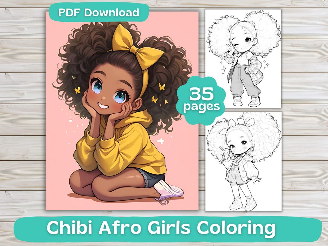 35 Chibi Black Girls Coloring Pages | Digital Download | Adults and ...