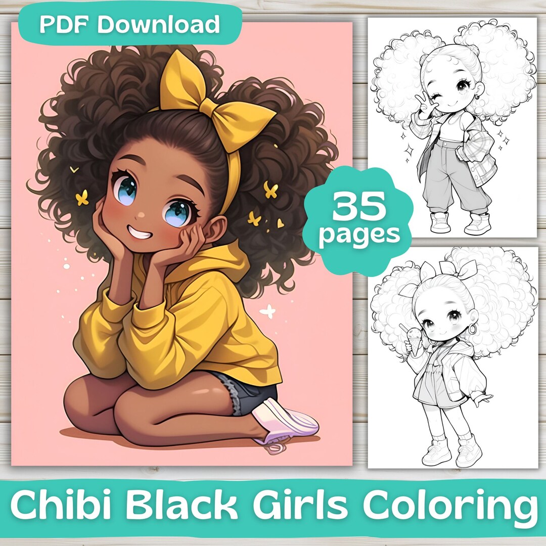 35 Chibi Black Girls Coloring Pages Digital Download Adults and Kids ...