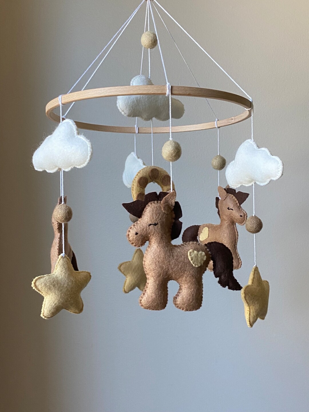 Horse Mobile Felt, Horse Baby Mobile for Neutral Nursery, Horse Crib ...