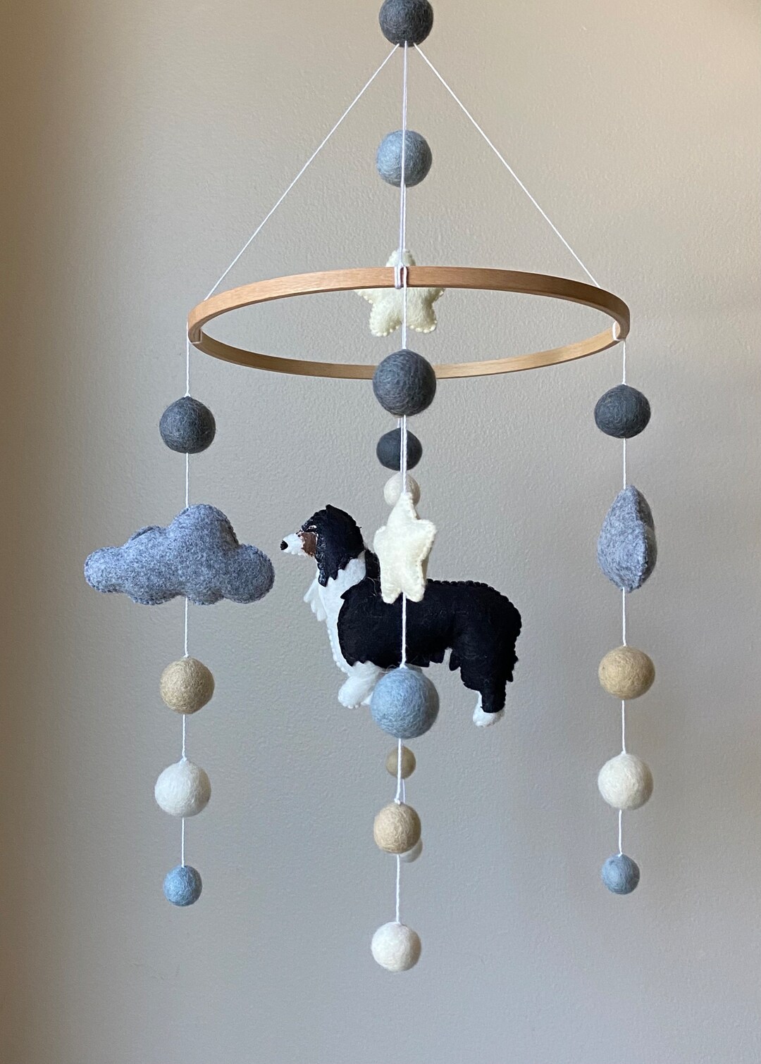 Dog Mobile for Nursery, Australian Shepherd Dog Baby Mobile, Gender ...